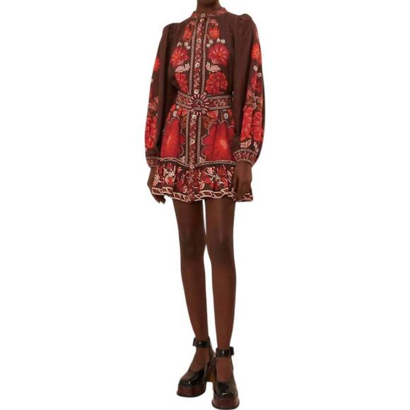 FARM Rio | Dresses | New Farm Rio Gigi Tapestry Mini Dress In Brown ...